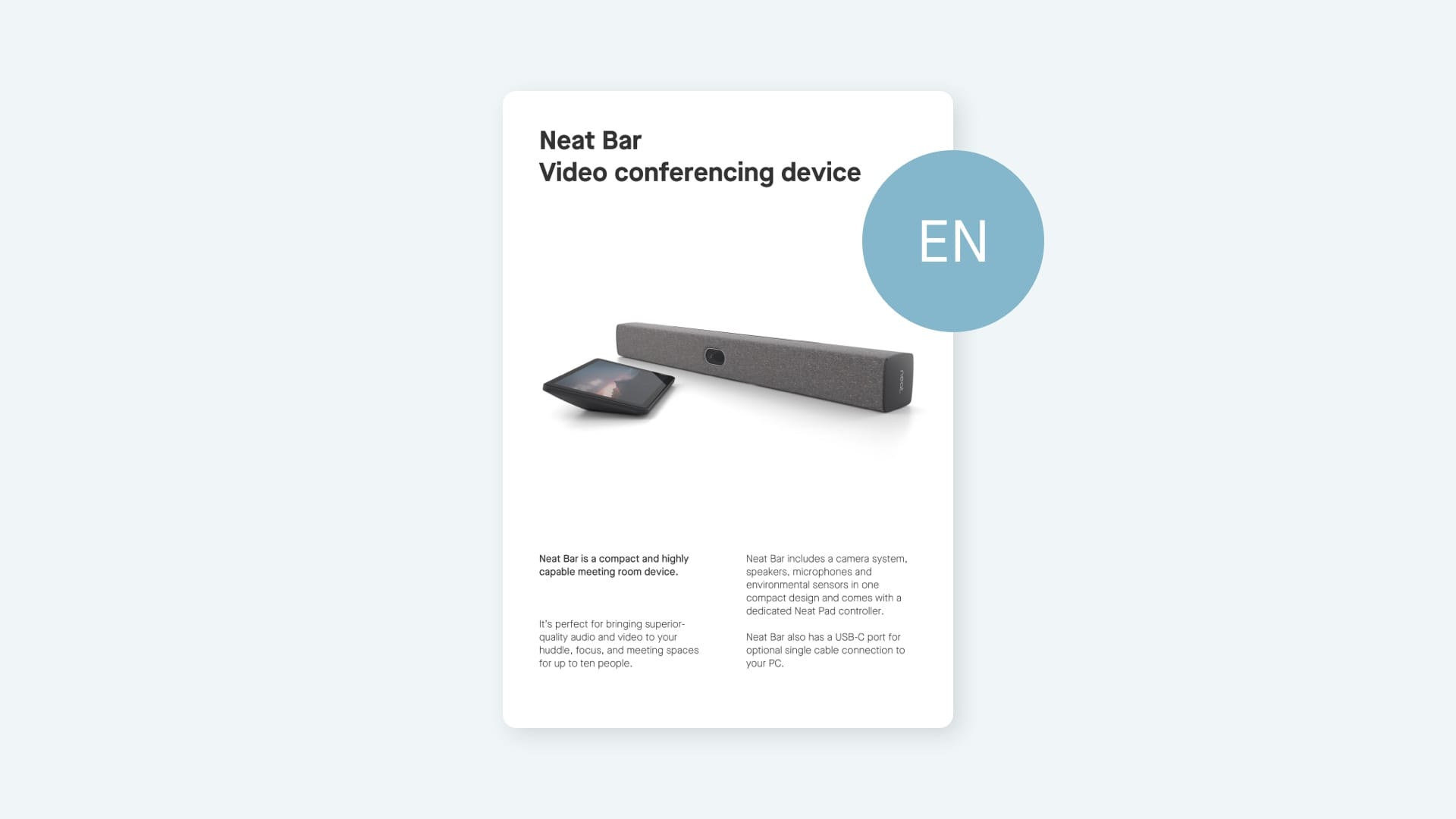 Neat Bar Generation 2: All-In-One Video Conferencing System for Microsoft Teams or Zoom